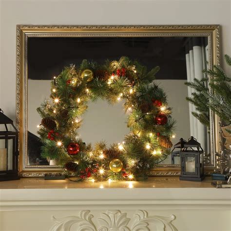 Corona De Navidad Iluminada De 16 Pulgadas Corona Preiluminada De 40