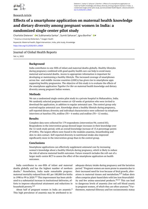 Pdf Effects Of A Smartphone Application On Maternal Health Knowledge And Dietary Diversity