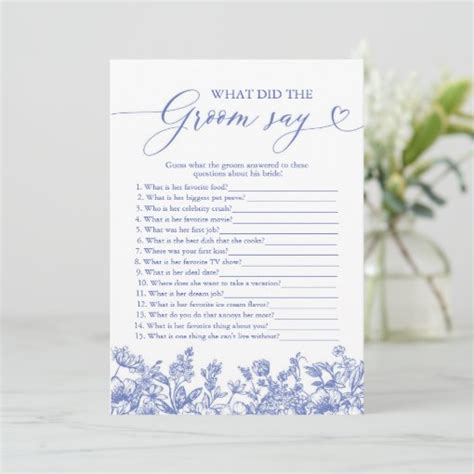 Blue What Did The Groom Say Bridal Shower Game Invitation Zazzle