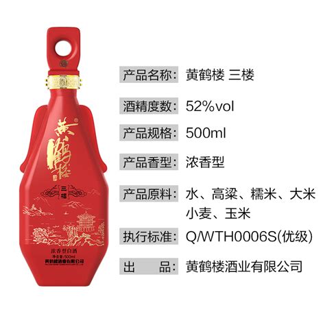 【酒厂直营】黄鹤楼酒三楼52度500ml2瓶浓香型白酒双瓶送礼袋虎窝淘