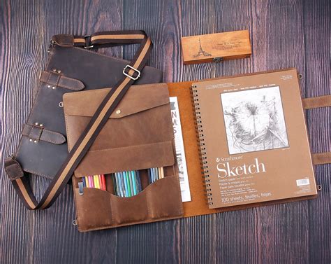 Leather Sketchbook Cover For 11x14 Sketch Paper Custom Artists Ts