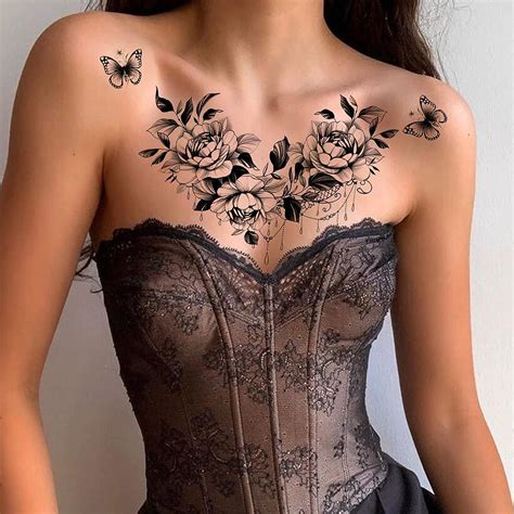 Roarhowl Sexy Temporary Tattoo Kit 3d Realistic Flowers And Butterflies