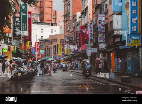 Taipei Taiwan October 1 2023 Busy Colourful Urban People And