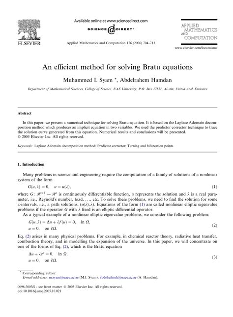 Pdf An Efficient Method For Solving Bratu Equations