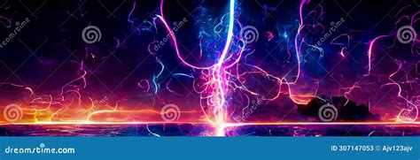 Lightning Display Of Colourful Sparks Shooting Through A Futuristic
