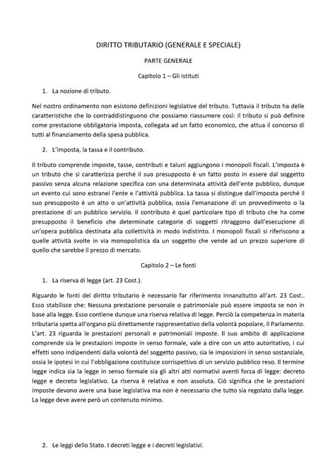 Riassunto Compendio Di Diritto Tributario Diritto Tributario