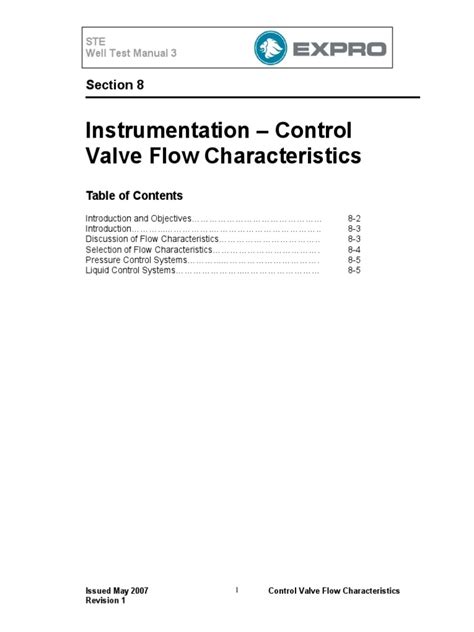 Section 8 Control Valve Flow Characteristics Pdf Valve Flow Measurement