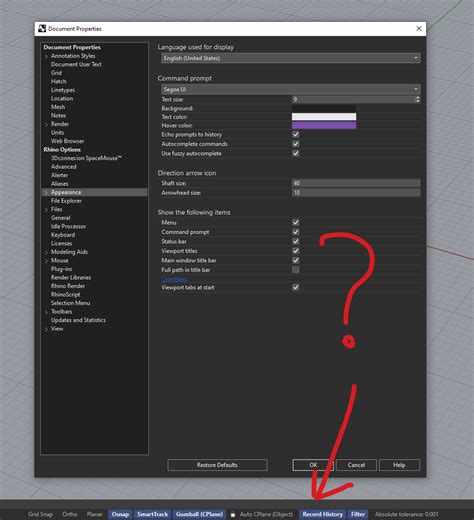 Rhino 8 Ui Hoveractive Color For Status Bar Rhino For Windows