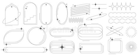 Aesthetic Frames And Shapes With Stars Minimal Y2k Outline Graphic
