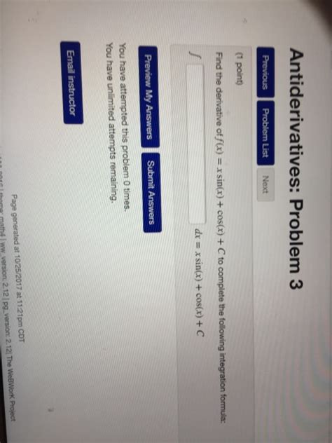 Solved Antiderivatives Problem 3 Previous Problerm List