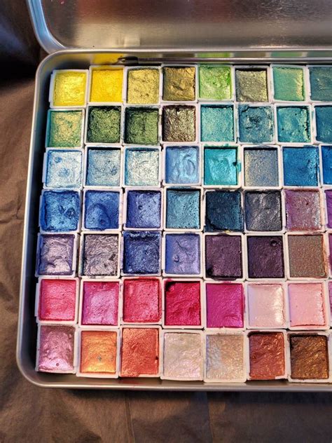 77 Set Watercolor Paint Pallet Metallic Shimmery Hand Made Watercolors