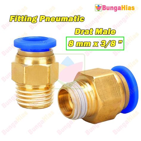 Jual Fitting Pneumatic Lurus Male 8 Mm X 3 8 Drat Luar Slip Lock Selang Pu D8a5 Shopee Indonesia