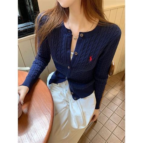 Áo Khoác Cardigan Áo Khoác Mỏng Cổ Tròn Logo Thêu Phối Thun Gân Ôm