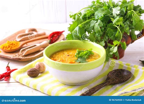 Masoor Dal Indian Lentil Cream Soup Curry Hyderabadi Khatti Stock