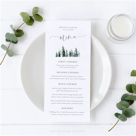 Pine Tree Wedding Menu Template Printable Wedding Menu Etsy