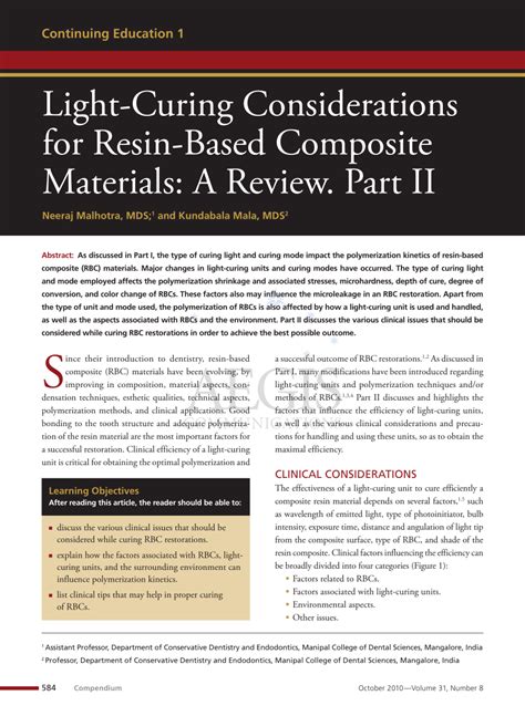 Pdf Light Curing Considerations For Resin Based Composite Materials