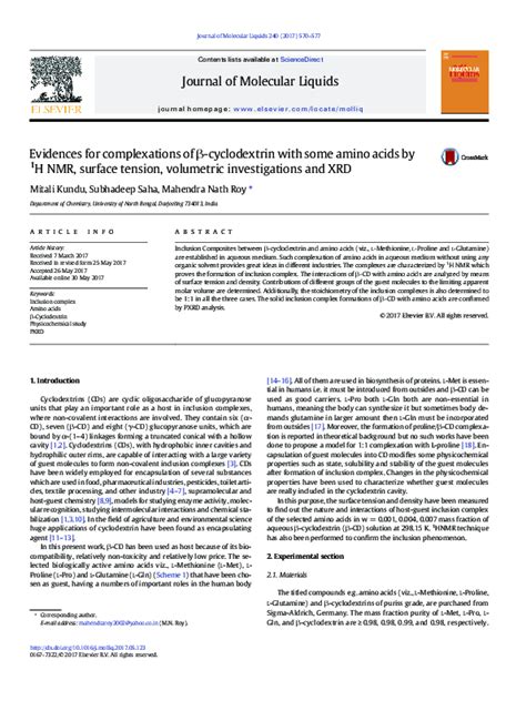 Pdf Evidences For Complexations Of β Cyclodextrin With Some Amino