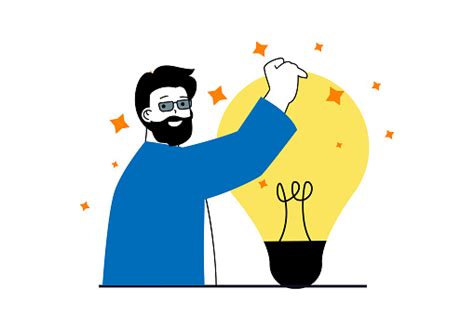 플랫 웹 디자인에서 사람들 장면과 함께 브레인스토밍 개념 전구를 든 남자는 비즈니스를 위한 솔루션을 찾고 문제를 해결합니다 소셜