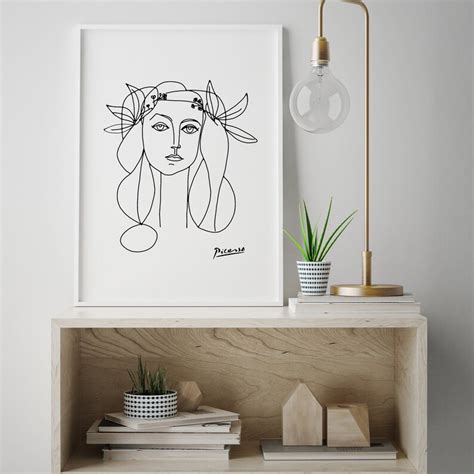 Picasso Sketch Woman Face Illustrations Picasso Line Drawing Etsy