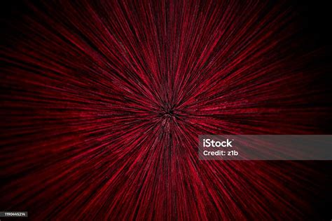 선택적 초점과 검은 색 배경에 자연 렌즈 줌 폭발 방사형 흐리게 빨간색 입자 개념에 대한 스톡 벡터 아트 및 기타 이미지 개념 거리 과학 Istock