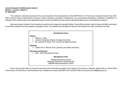 Q1 LE Mathematics 4 Lesson M1 Week 1 Pdf