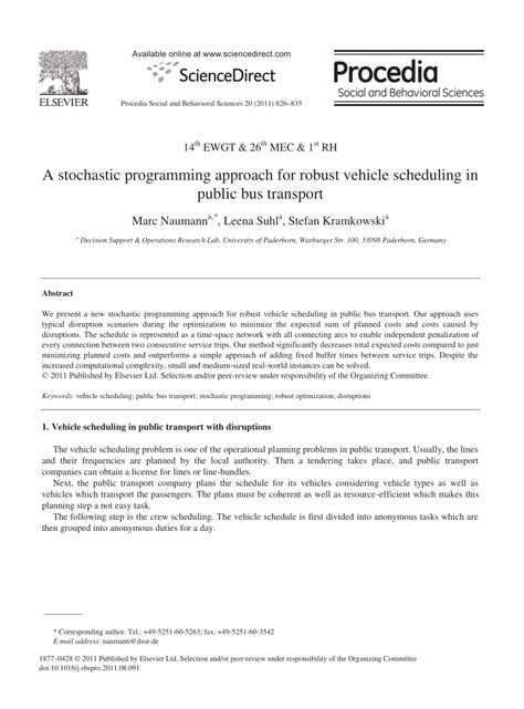 Pdf A Stochastic Programming Approach For Robust Vehicle Scheduling