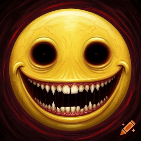 Horror Illustration Of A Monstrous Smiley Face With Sharp Teeth And