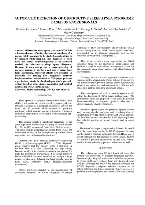 Pdf Automatic Detection Of Obstructive Sleep Apnea Syndrome Based On Snore Signals