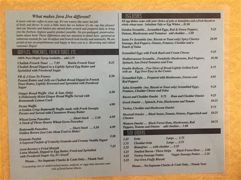 Java Jive Atlanta Virginia Highland Menu Prices And Restaurant