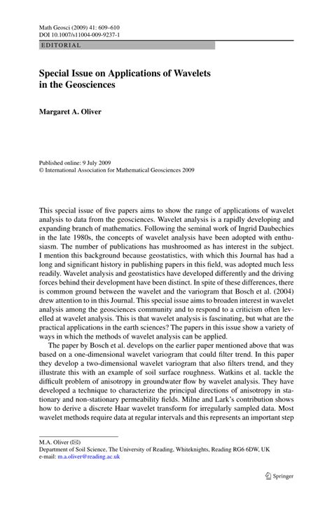 Pdf Special Issue On Applications Of Wavelets In The Geosciences