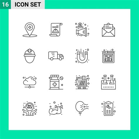 Pack Of 16 Modern Outlines Signs And Symbols For Web Print Media Such As Day Text Advertising