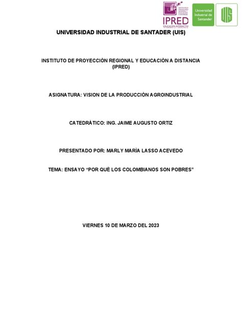 Ensayo Por Que Los Colombianos Son Pobres Corr Pdf Colombia Economias