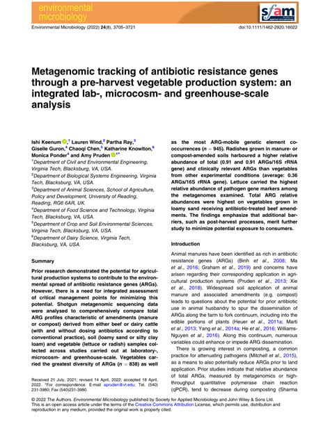Pdf Metagenomic Tracking Of Antibiotic Resistance Genes Through A Pre
