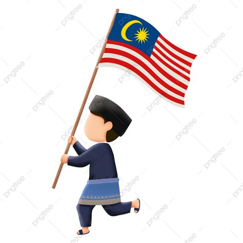 Malaysia Unabhängigkeitstag Illustration Muslimischer Junge Mit Flagge