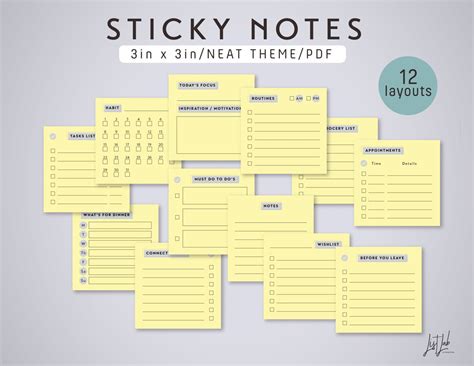 STICKY NOTES Printable PDF Fits In By In Notepads