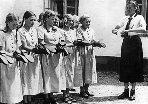 Members Of The League Of German Girls Have Their Work Inspected N D