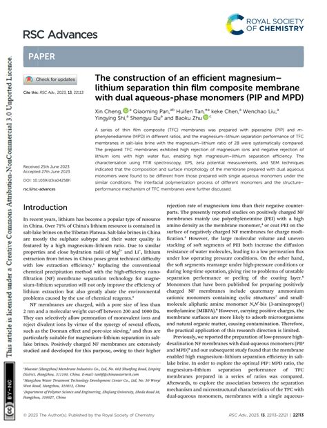 Pdf The Construction Of An Efficient Magnesiumlithium Separation