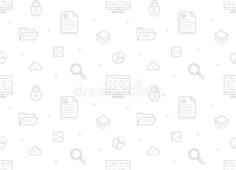 Thin Line Seamless Pattern With Web Icons Archive Folders Search And