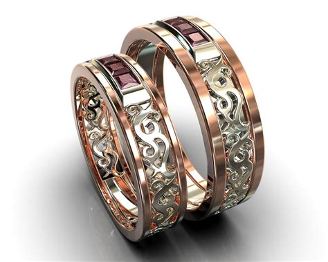 Ruby Wedding Band 14k Rose Gold Rings Unique Matching Etsy