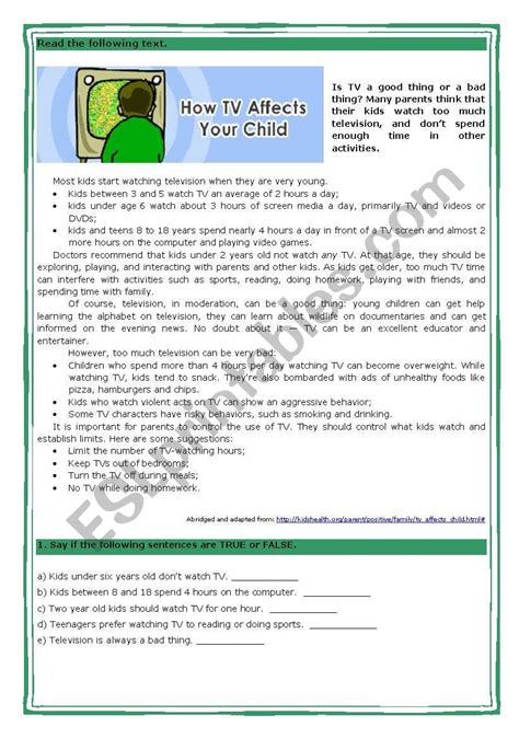 Test On Media Advantages And Disadvantages Of Tv Esl Worksheet By