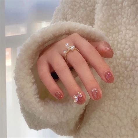 걸스코코 핑크 리본파츠 진주 네일팁 가짜손톱 셀프 네일아트 Nail N74