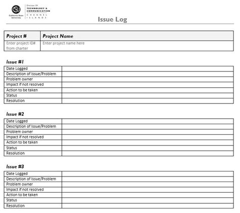 Awesome Project Management Issues Log Template