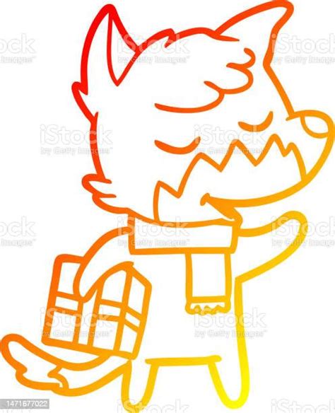 Dessin Au Trait Dégradé Chaud Dun Sympathique Renard De Dessin Animé
