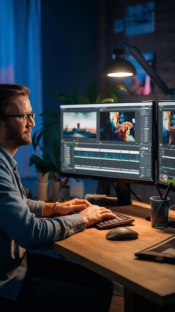 Multimedia Editor Using Software To Edit Video Footage On Multiple