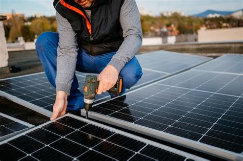 Premium Photo Male Worker Instal Photovoltaic Panel Without Face
