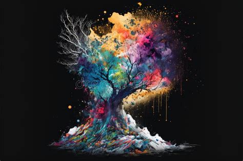 Abstract Art Of Double Exposure Multicolored Shading In Tree Stock Illustration Illustration