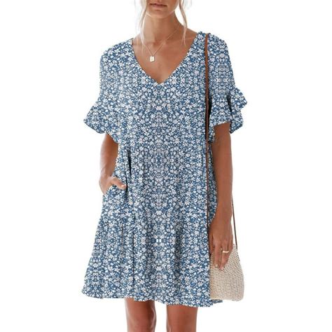 Leesechin Elegant Summer Casual Dress For Women V Neck Mini Dress With