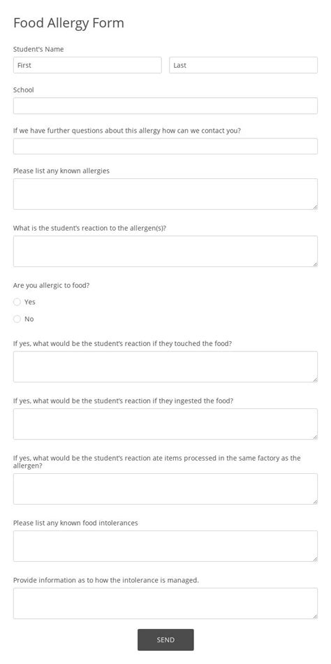 Food Allergy Form Template 123formbuilder