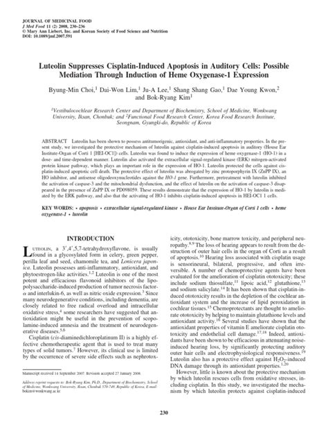 10luteolin Suppresses Cisplatin Induced Apoptosis In Auditory Cells Possible Mediation Through