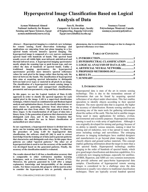 PDF Hyperspectral Image Classification Based On Logical Analysis Of Data